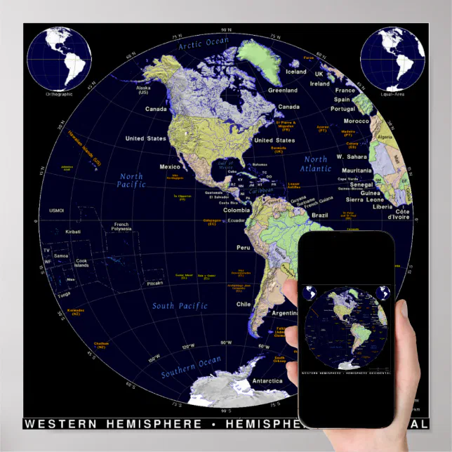 Western Hemisphere Map Poster | Zazzle
