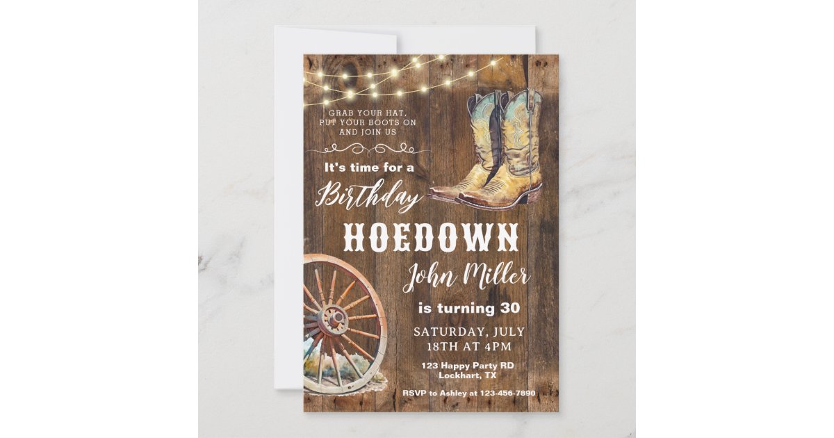 Western Hoedown Party Country Cowboy Boots Invitation | Zazzle