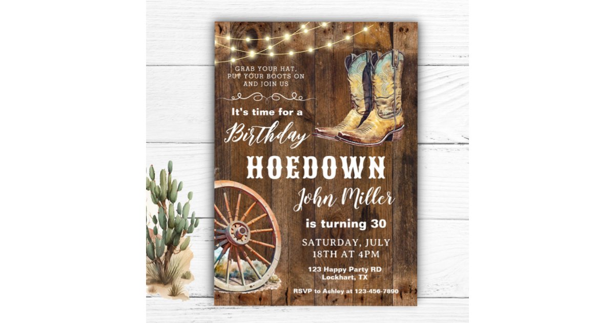 Western Hoedown Party Country Cowboy Boots Invitation | Zazzle