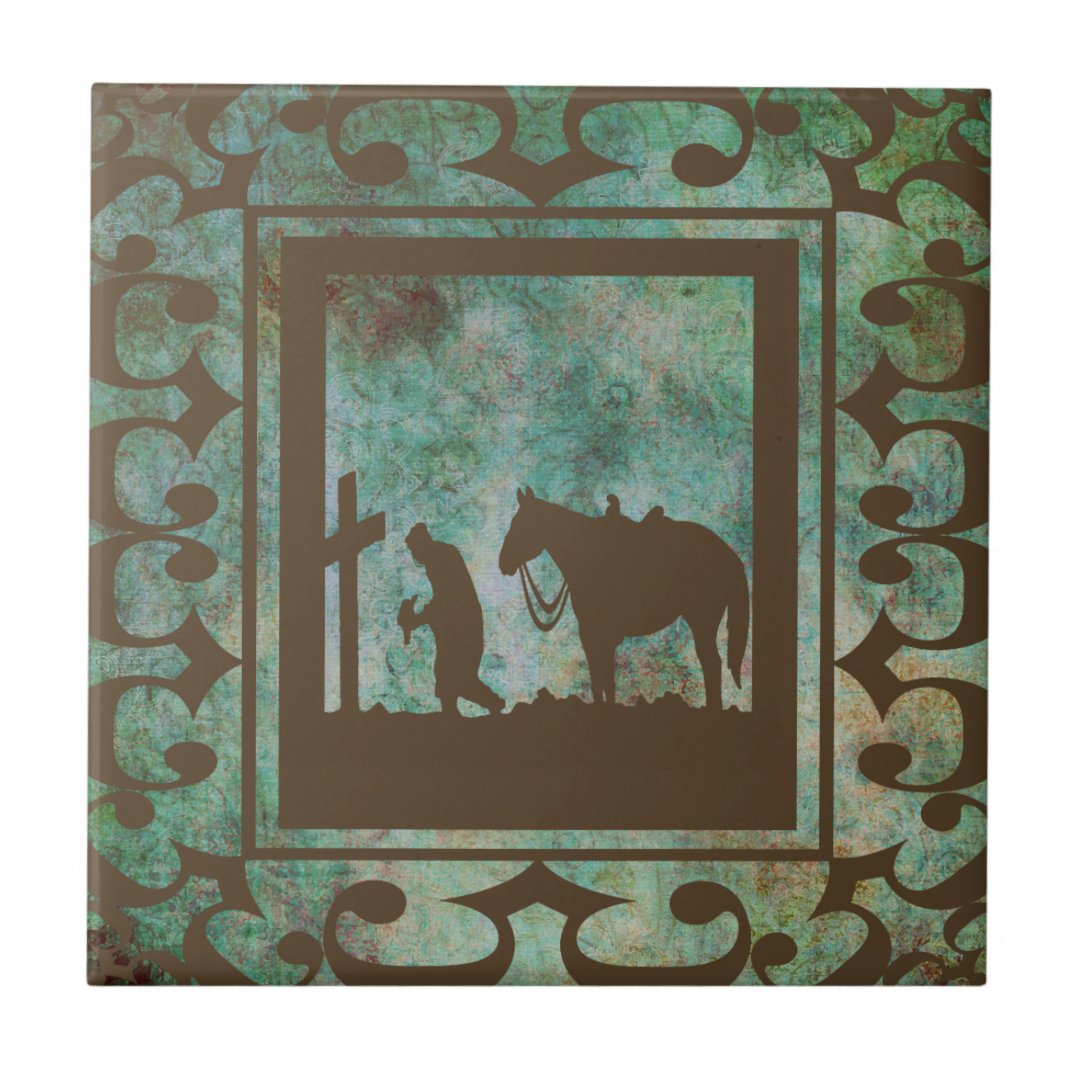 Western Home Decor Praying Cowboy Tile | Zazzle
