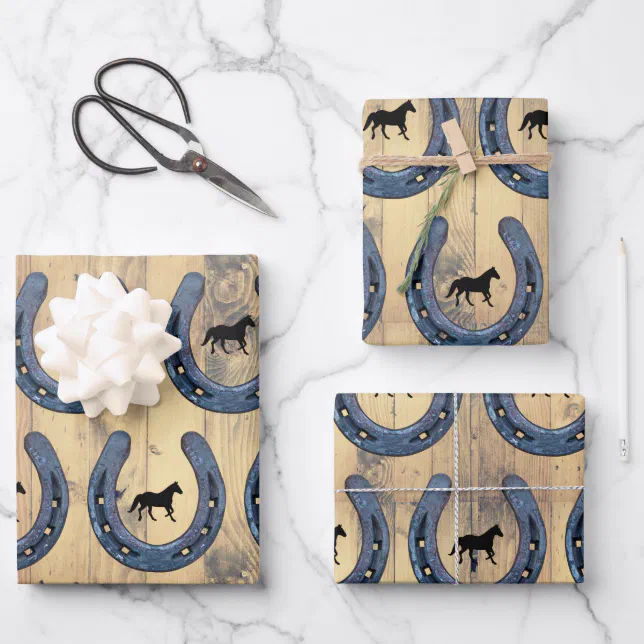 Western Horse Ranch Horseshoe & Barn Wood Planks Wrapping Paper Sheets | Zazzle