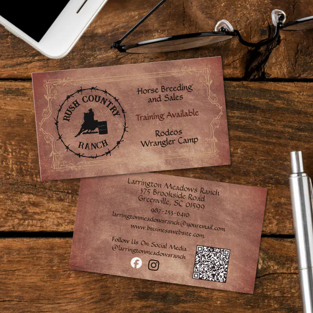 Western Horse Ranch Personailze Logo QR Code Business Card | Zazzle