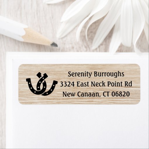 Western Horseshoe Country Wood Rustic Wedding Label | Zazzle