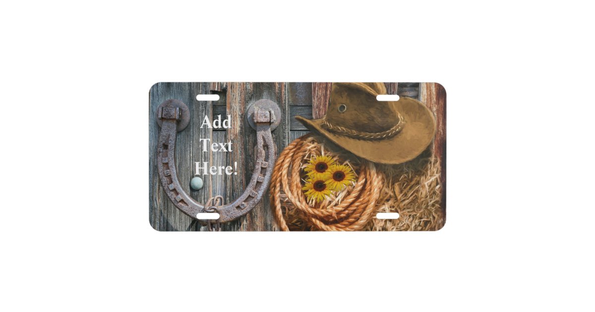 Western Horseshoe Cowboy Hat Lasso License Plate | Zazzle