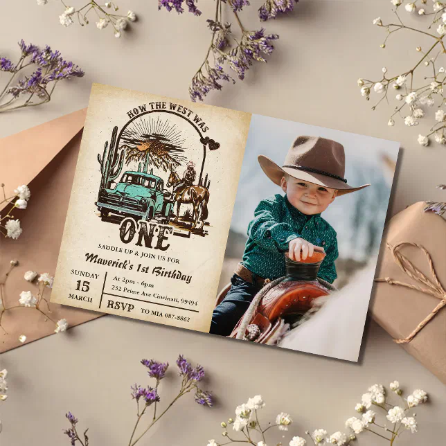 Western How The West Was One 1st Birthday Photo Invitation | Zazzle