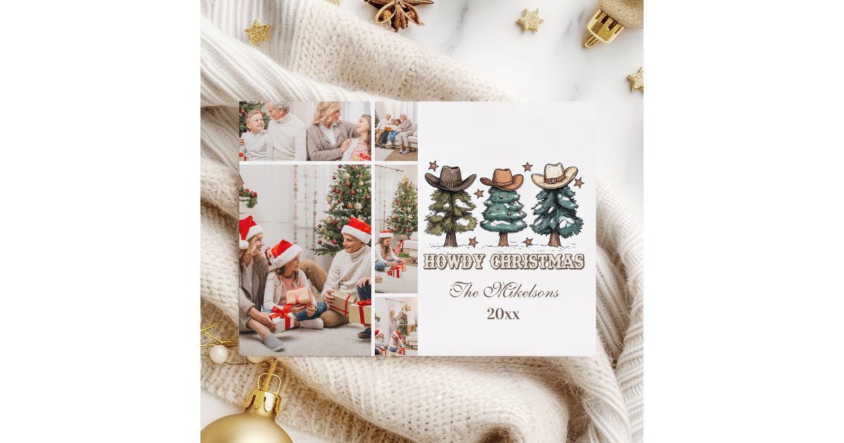 Western Howdy Christmas 5 photo Holiday Card | Zazzle