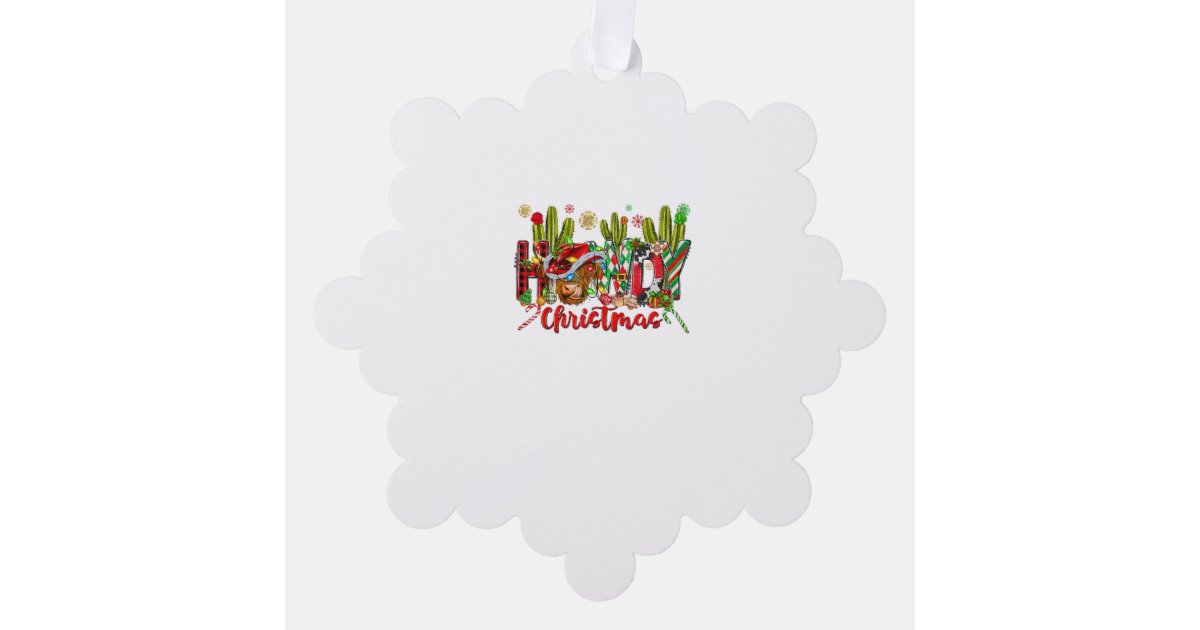 Western Howdy Christmas Cow Cowboy Hat And Cactus Ornament Card | Zazzle