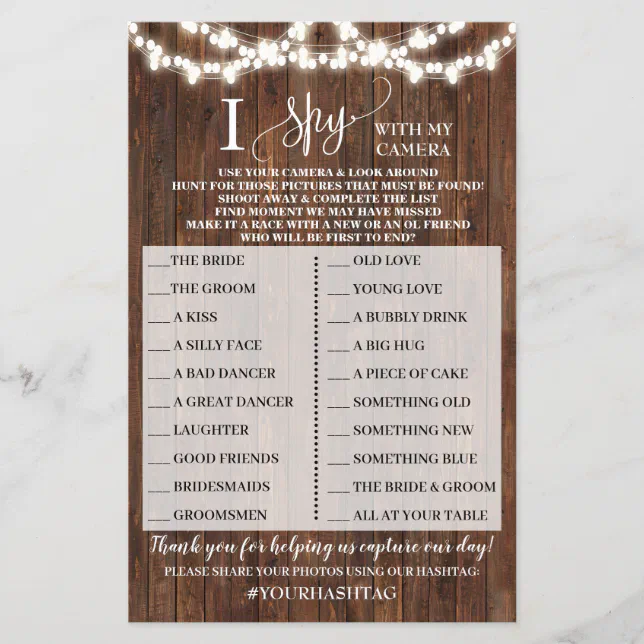 Western I Spy Country Wedding Reception Game Card Flyer | Zazzle