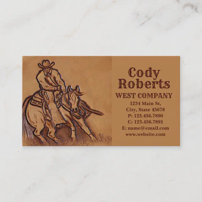Western leather horseback Riding Rodeo Cowboy Business Card | Zazzle