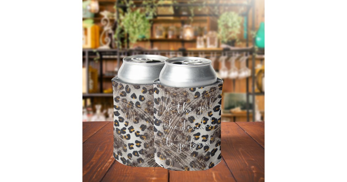 Western Leopard Print Faux Leather sublimation Can Cooler | Zazzle