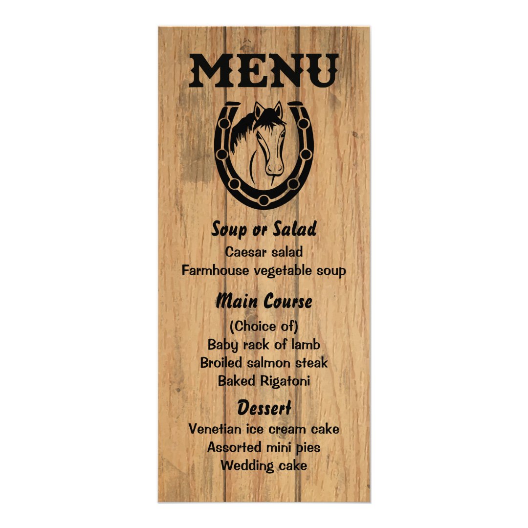 Western Menu Horse Brown Wood Country Wedding | Zazzle