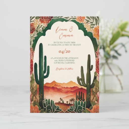 Western Mexican Cactus Desert Wedding Invitation | Zazzle