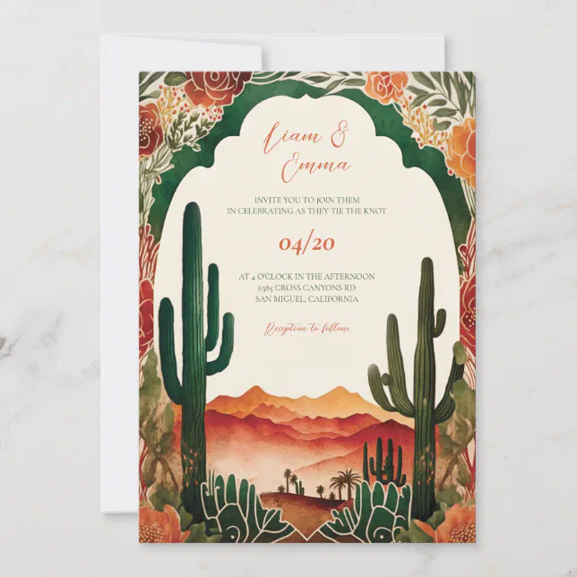 Western Mexican Cactus Desert Wedding Invitation | Zazzle