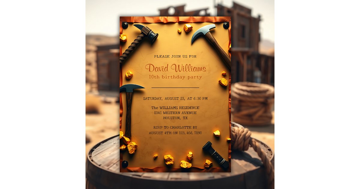 Western Miner Party Gold Mining Birthday Invitation | Zazzle