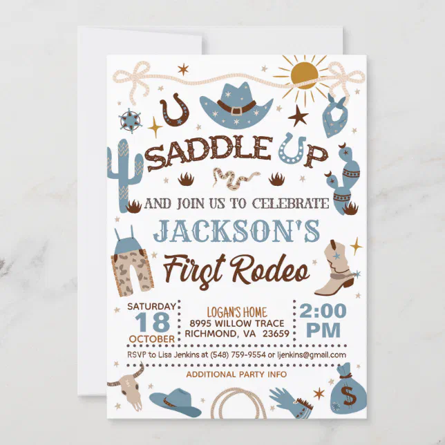 Western My First Rodeo Birthday Boy (Blue) Invitation | Zazzle