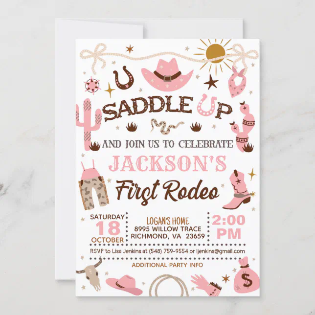 Western My First Rodeo Birthday Girl (Pink) Invitation | Zazzle