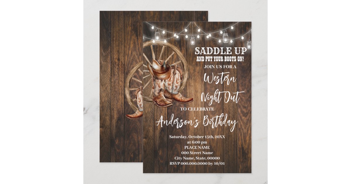 Western Night Out Country Cowboy Birthday Invitation | Zazzle