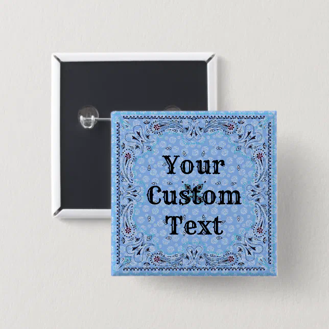 Western Paisley Blue Bandana Print Button | Zazzle