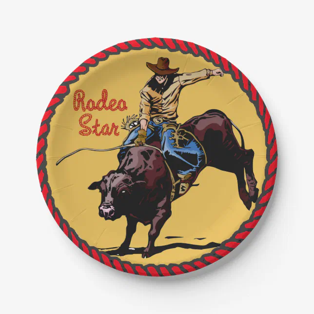 Western Party Bull Riding Paper Plates | Zazzle