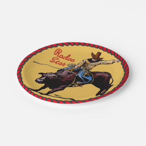 Western Party Bull Riding Paper Plates | Zazzle