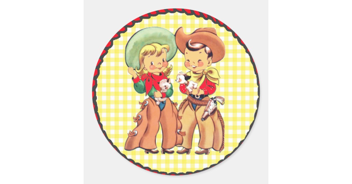 Western Party Cowboy And Cowgirl Kids Sticker | Zazzle