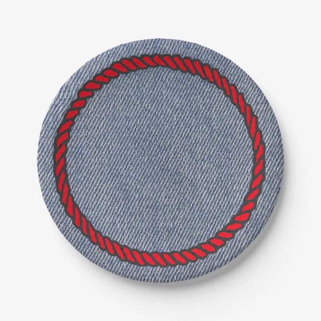 Western Party Denim Print Paper Plates | Zazzle