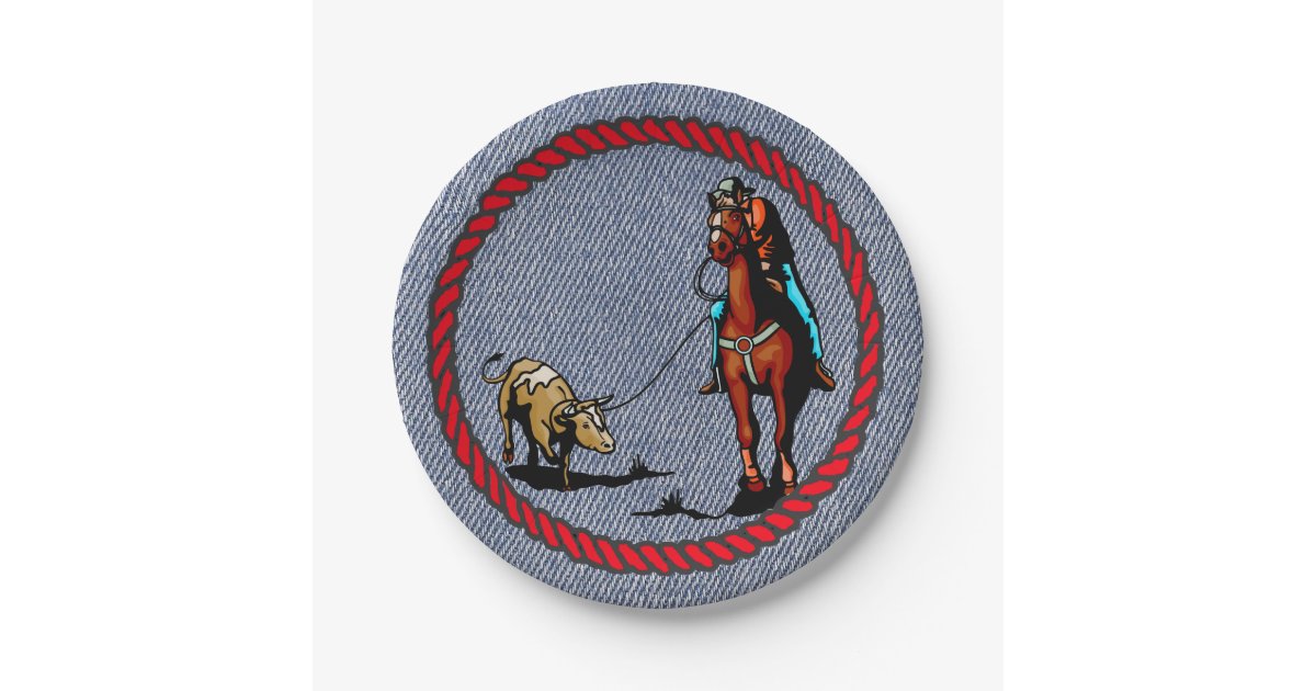 Western Party Denim Print Paper Plates | Zazzle
