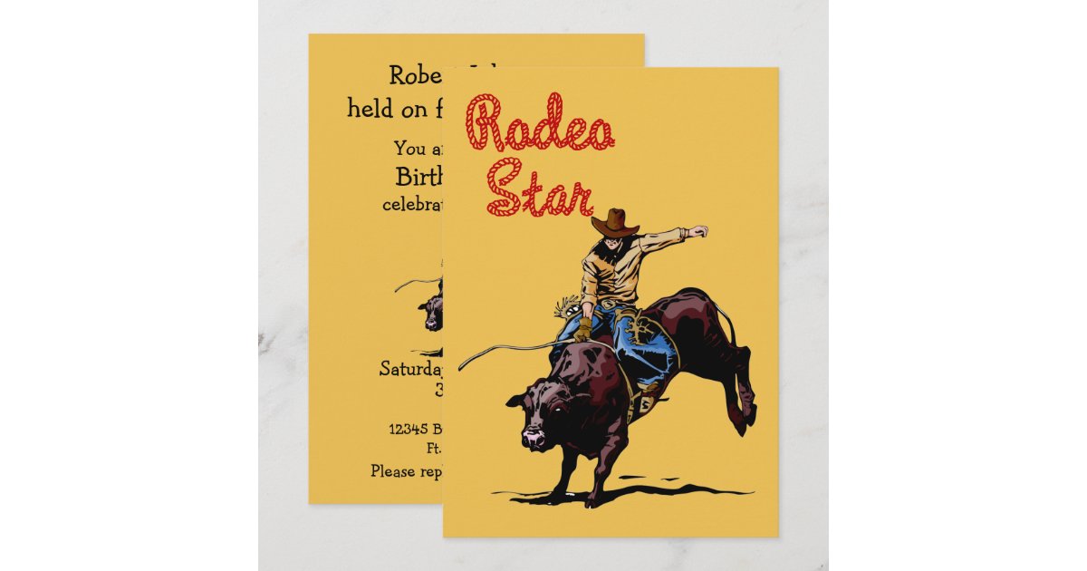 Western Party Rodeo Cowboy Bull Rider Invitation | Zazzle