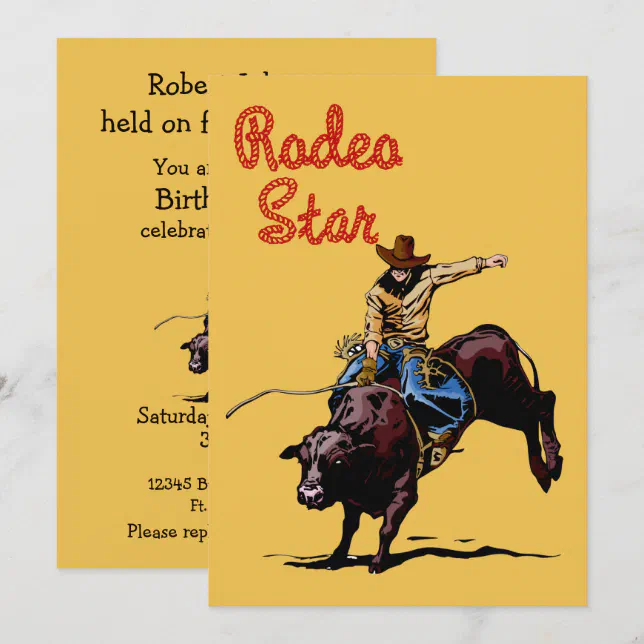 Western Party Rodeo Cowboy Bull Rider Invitation | Zazzle