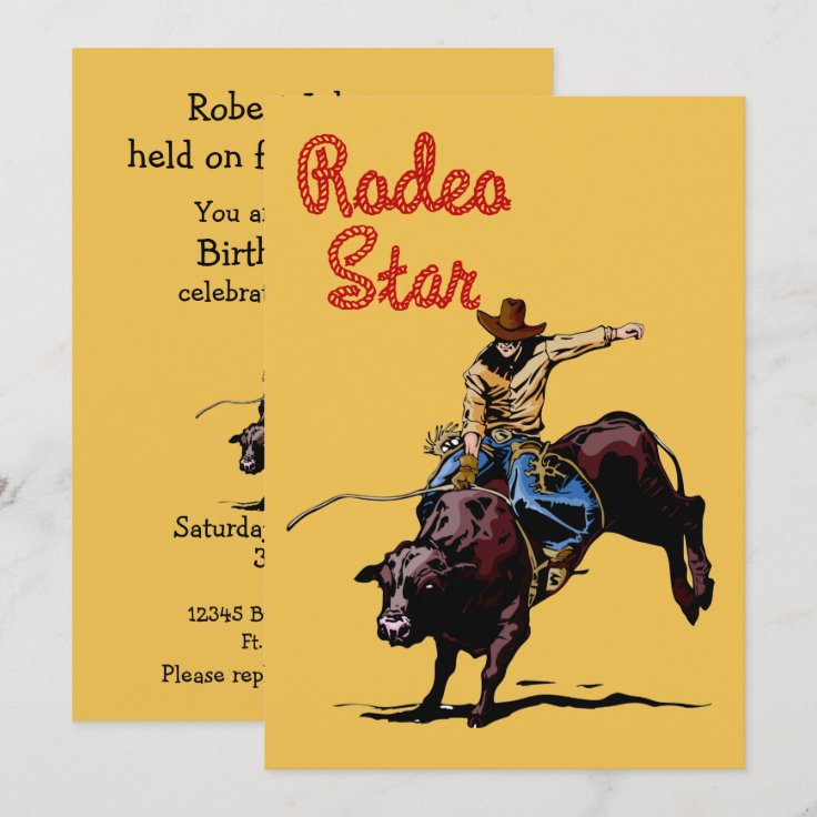Western Party Rodeo Cowboy Bull Rider Invitation | Zazzle