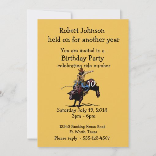 Western Party Rodeo Cowboy Bull Rider Invitation | Zazzle