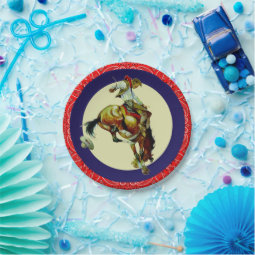 Western Party Vintage Rodeo Cowboy Bucking Horse Paper Plates | Zazzle