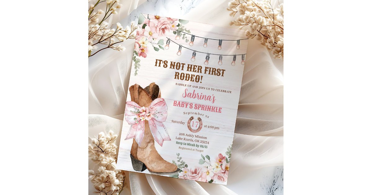 Western Pink Not Her First Rodeo Baby Sprinkle Invitation | Zazzle