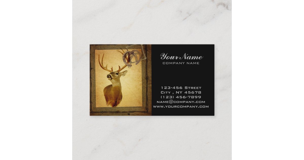 Western Primitive barn wood buck white tail deer Business Card | Zazzle