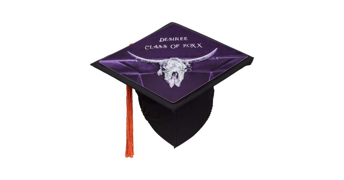 Western Purple White Rustic Bull Cow Skull Graduation Cap Topper | Zazzle