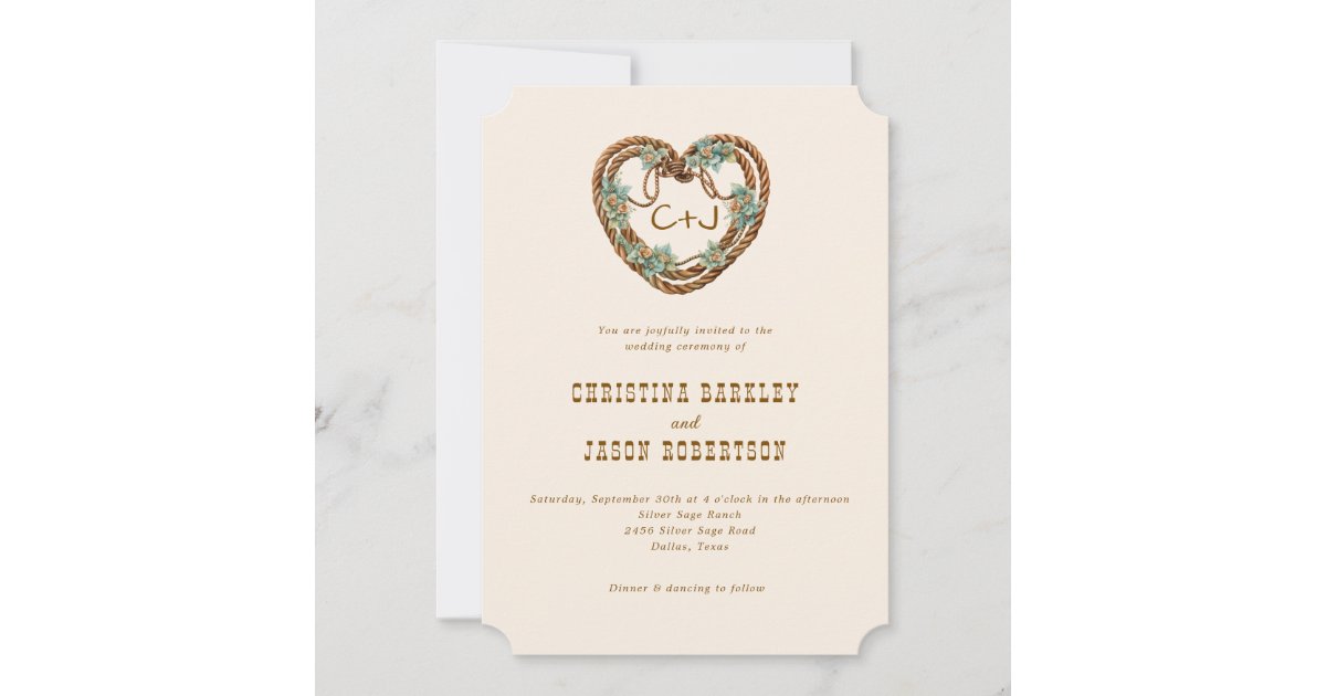 Western Ranch Country Monogram All in One Wedding Invitation | Zazzle