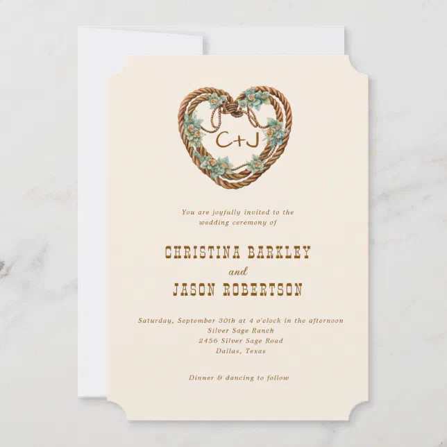 Western Ranch Country Monogram All in One Wedding Invitation | Zazzle