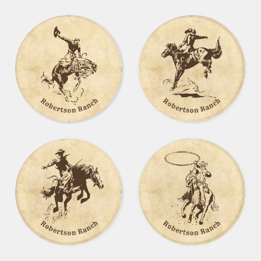 Western Ranch Cowboys Rodeo Custom Name Coaster Set | Zazzle