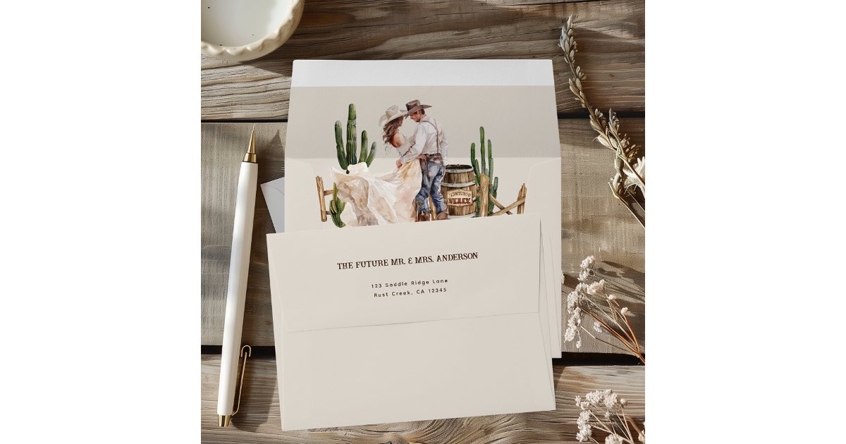 Western Ranch Wedding Invitation Envelope | Zazzle