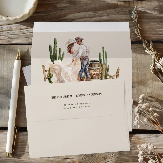 Western Ranch Wedding Invitation Envelope | Zazzle