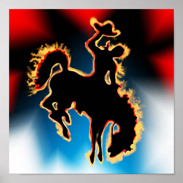 Western Rodeo Bucking Bronco Horse and Cowboy Poster | Zazzle