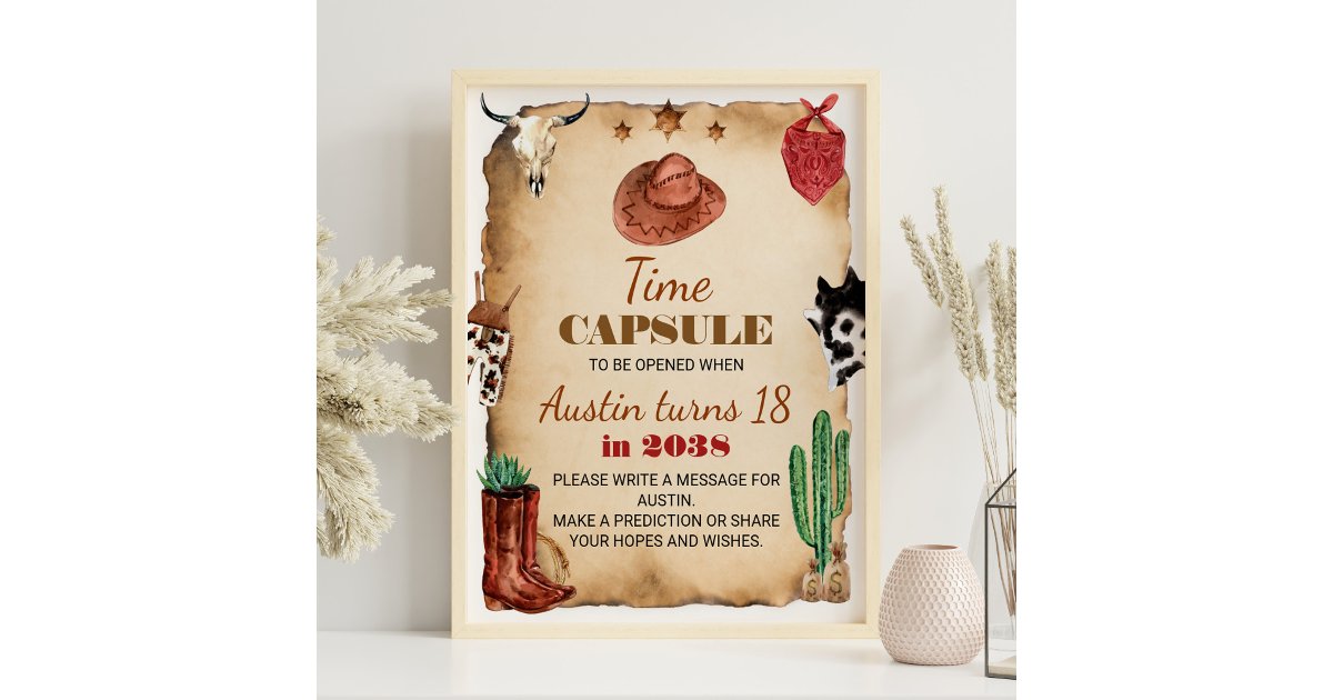 Western Rodeo Cowboy Birthday Time Capsule sign | Zazzle