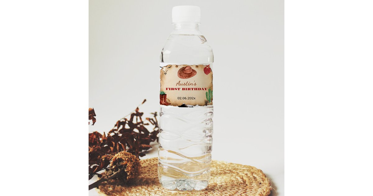 Western Rodeo Cowboy Birthday Water Bottle Label | Zazzle