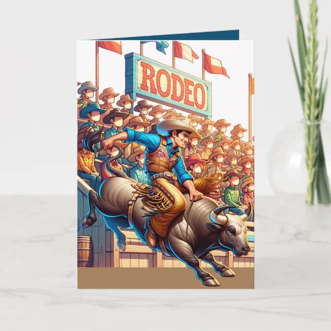 Western Rodeo Cowboy Bull Riding Custom Card | Zazzle