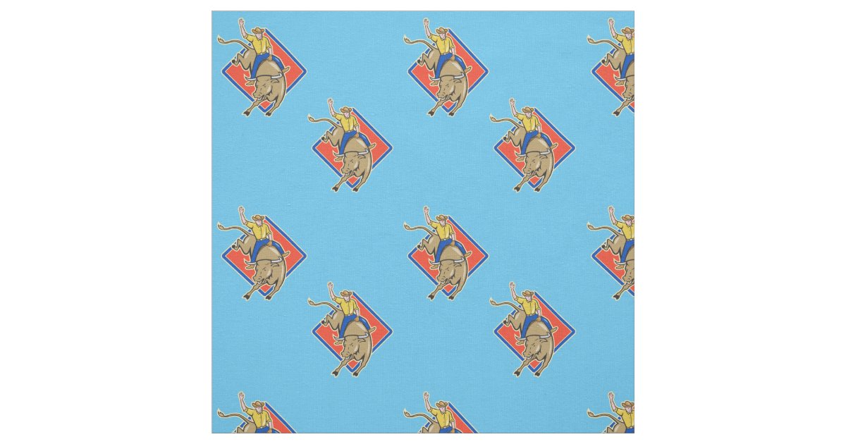 Western Rodeo Cowboy Bull Riding Small Print Fabric | Zazzle