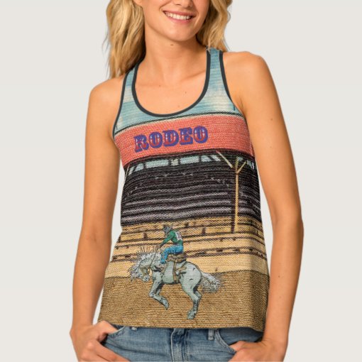 Western Rodeo Cowboy Cowgirl Bronc Riding Tank Top | Zazzle