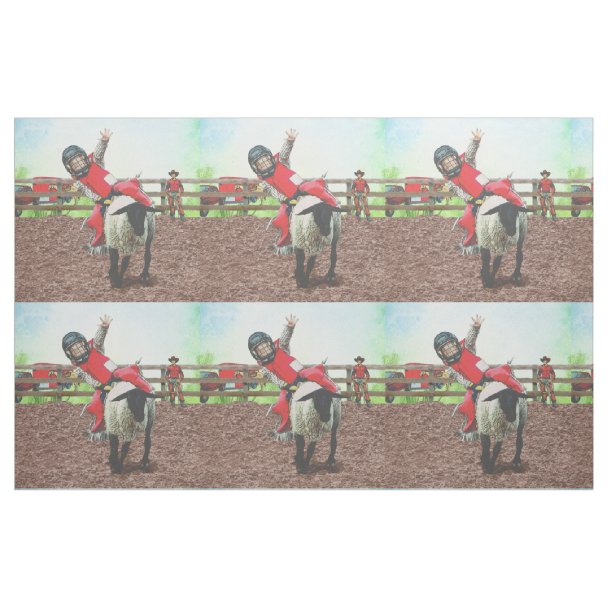 Mutton Bustin' Cowboy Rodeo Print Fabric | Zazzle