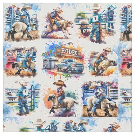Western Rodeo Cowboy Kids Mutton Busting Fabric | Zazzle