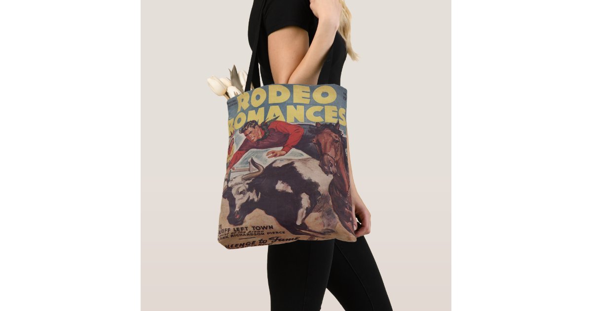 Western Rodeo Cowboy Steer Wrestling Rodeo Romance Tote Bag | Zazzle