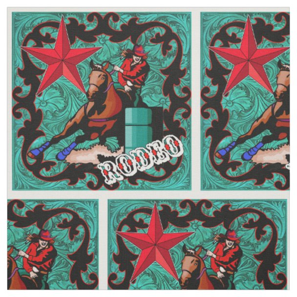 Western Rodeo Cowgirl Barrel Racing Fabric | Zazzle